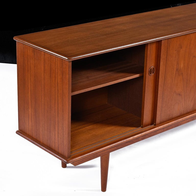 Danish Modern Teak Sliding Door Credenza with Recessed Coin Pulls For ...