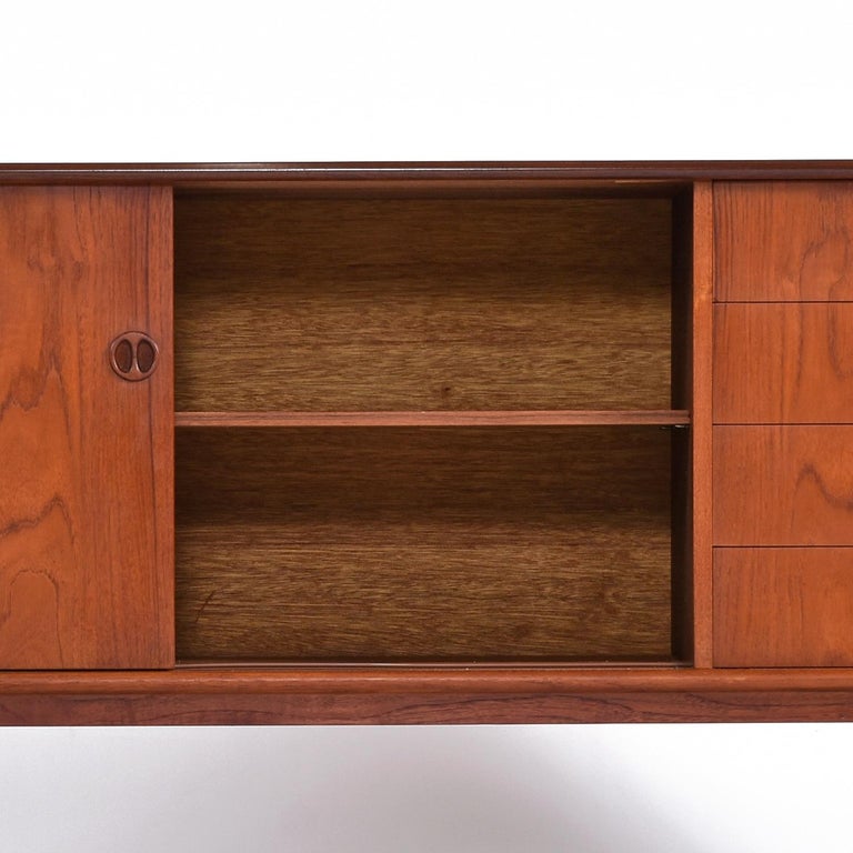 Danish Modern Teak Sliding Door Credenza with Recessed Coin Pulls For ...