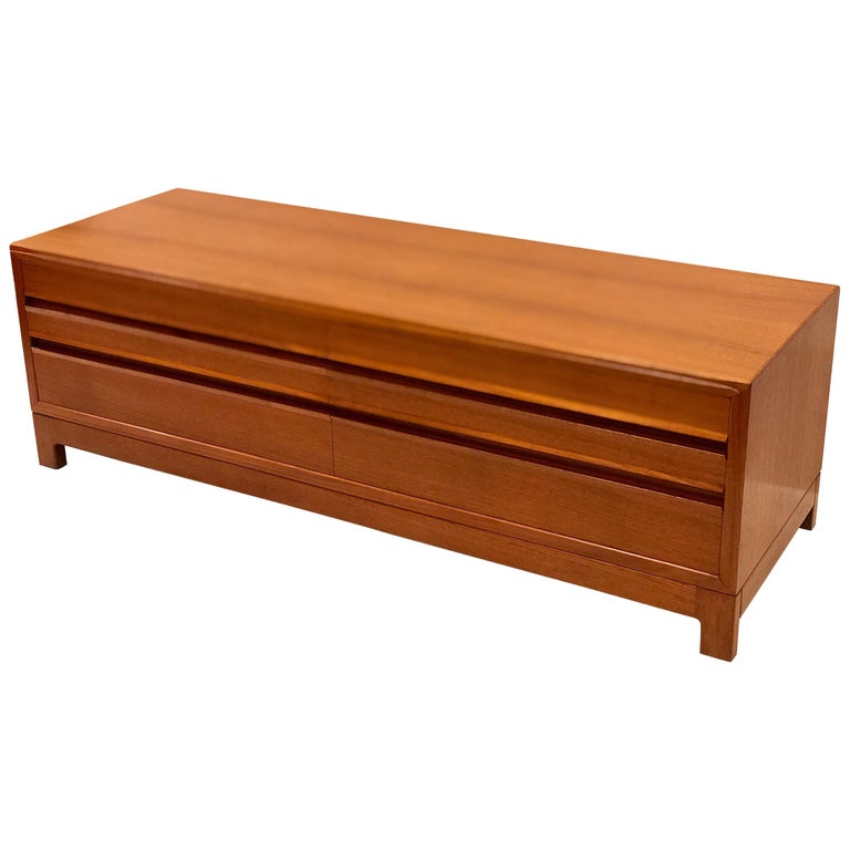 Danish Modern Teak Small Low Credenza with Drawers at 1stDibs