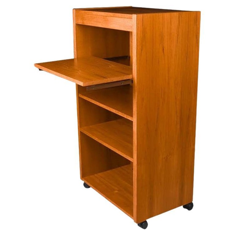 Danish Modern Teak Tall Media Record Bar Cabinet For Sale at 1stDibs