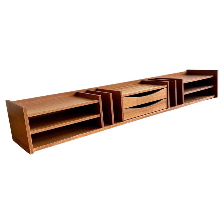 Danish Modern Teak x Long Desk Top Organizer with Double Drawer For ...