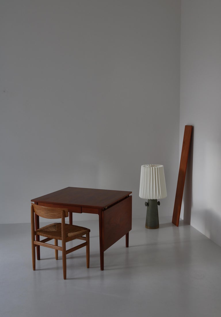 Danish Modern Teakwood and Brass Drop Leaf Table / Desk by Kaj Winding ...