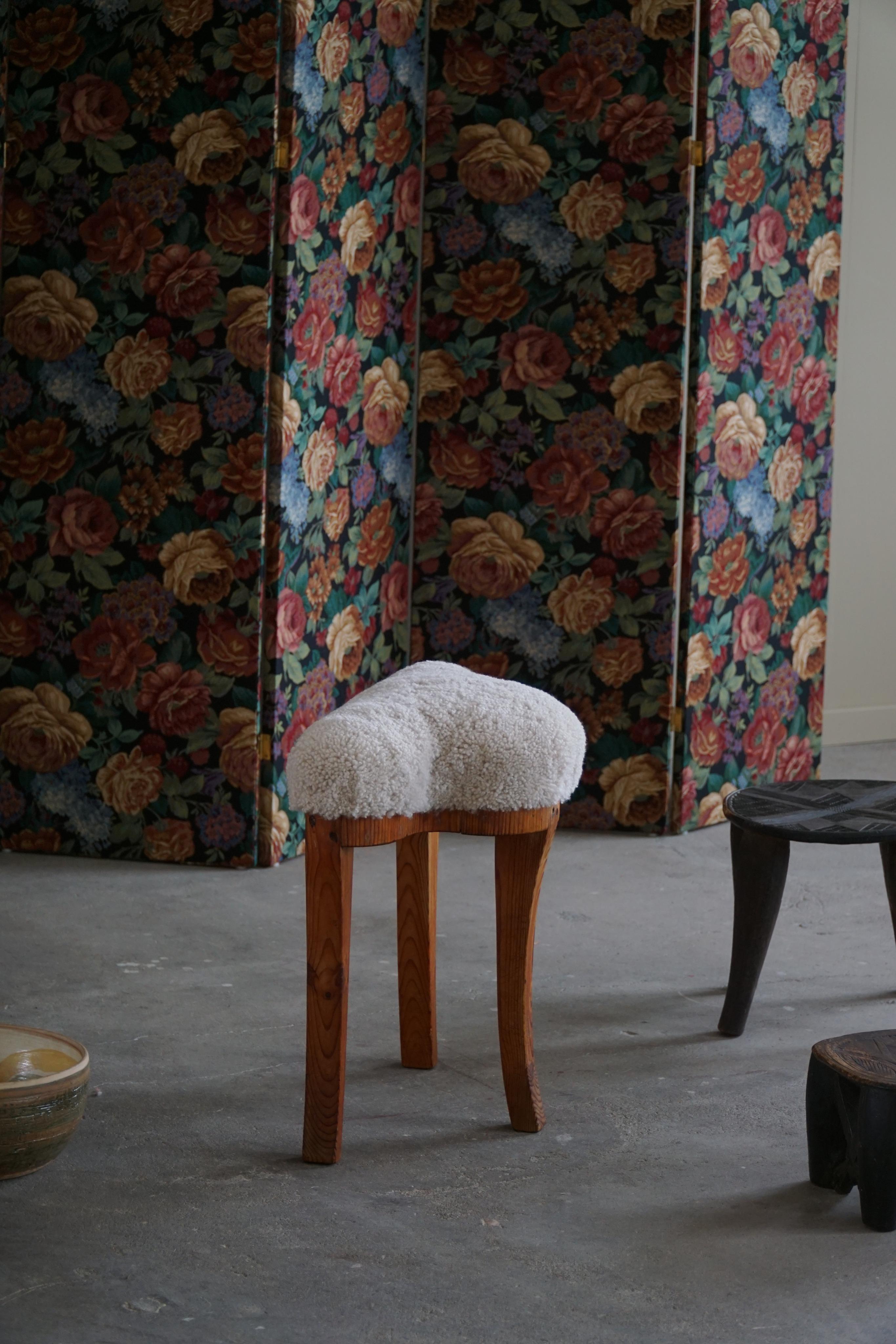 Taburete trípode moderno danés de pino macizo, asiento retapizado de ...