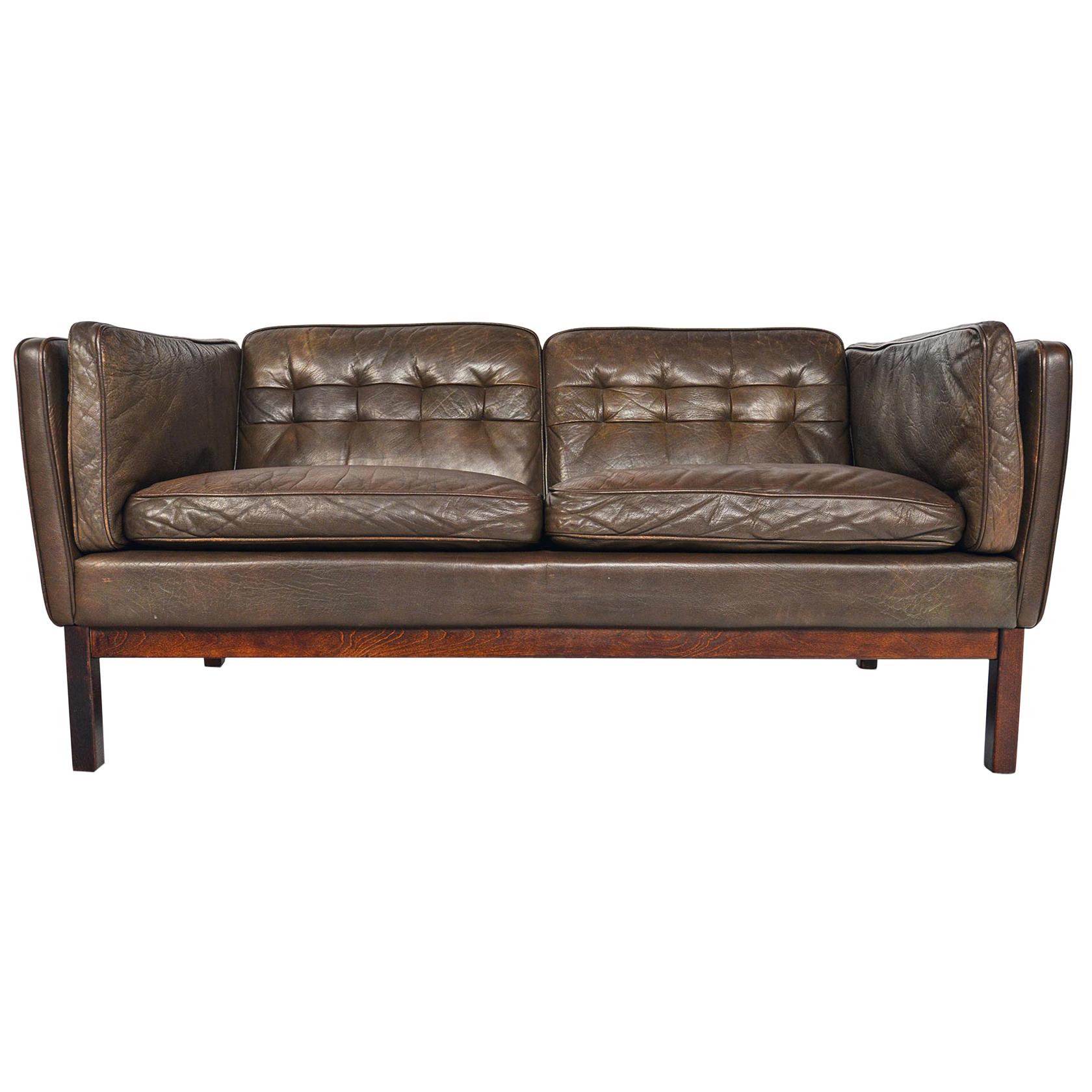 Danish Modern Tufted Loveseat in Brown Leather For Sale at 1stDibs ...