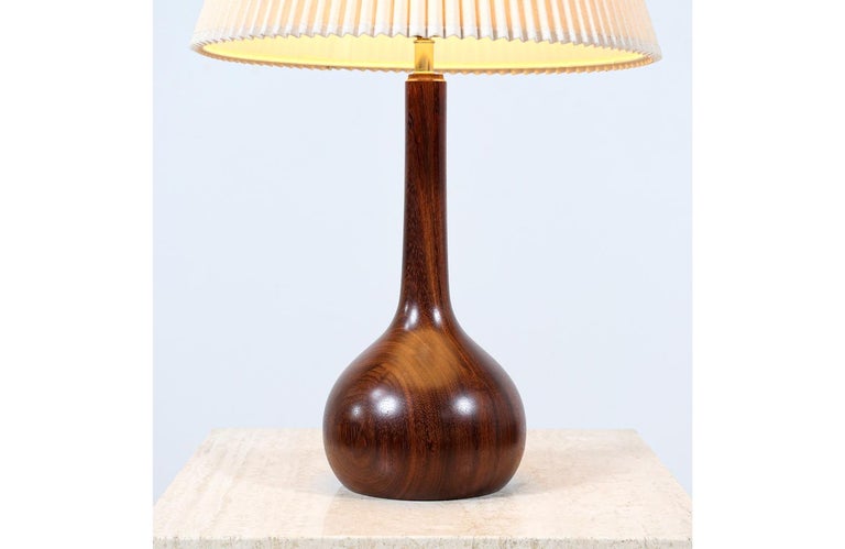 Danish Modern Turned Solid Teak Tear Drop Table Lamp For Sale at 1stDibs