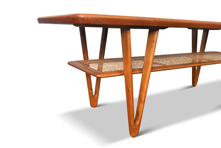 Danish Modern V-Legged Teak + Cane Coffee Table For Sale at 1stDibs
