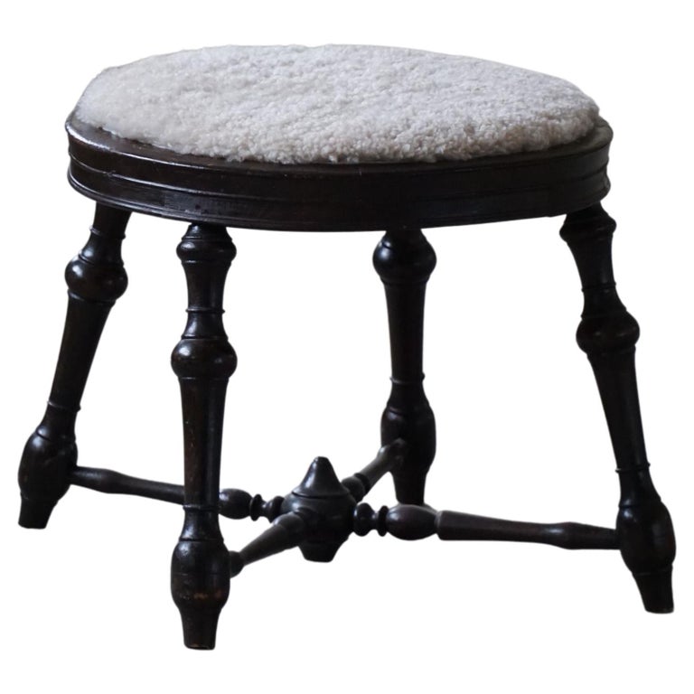 Danish Modern Vintage Stool with Reupholstered Seat in Lambswool ...