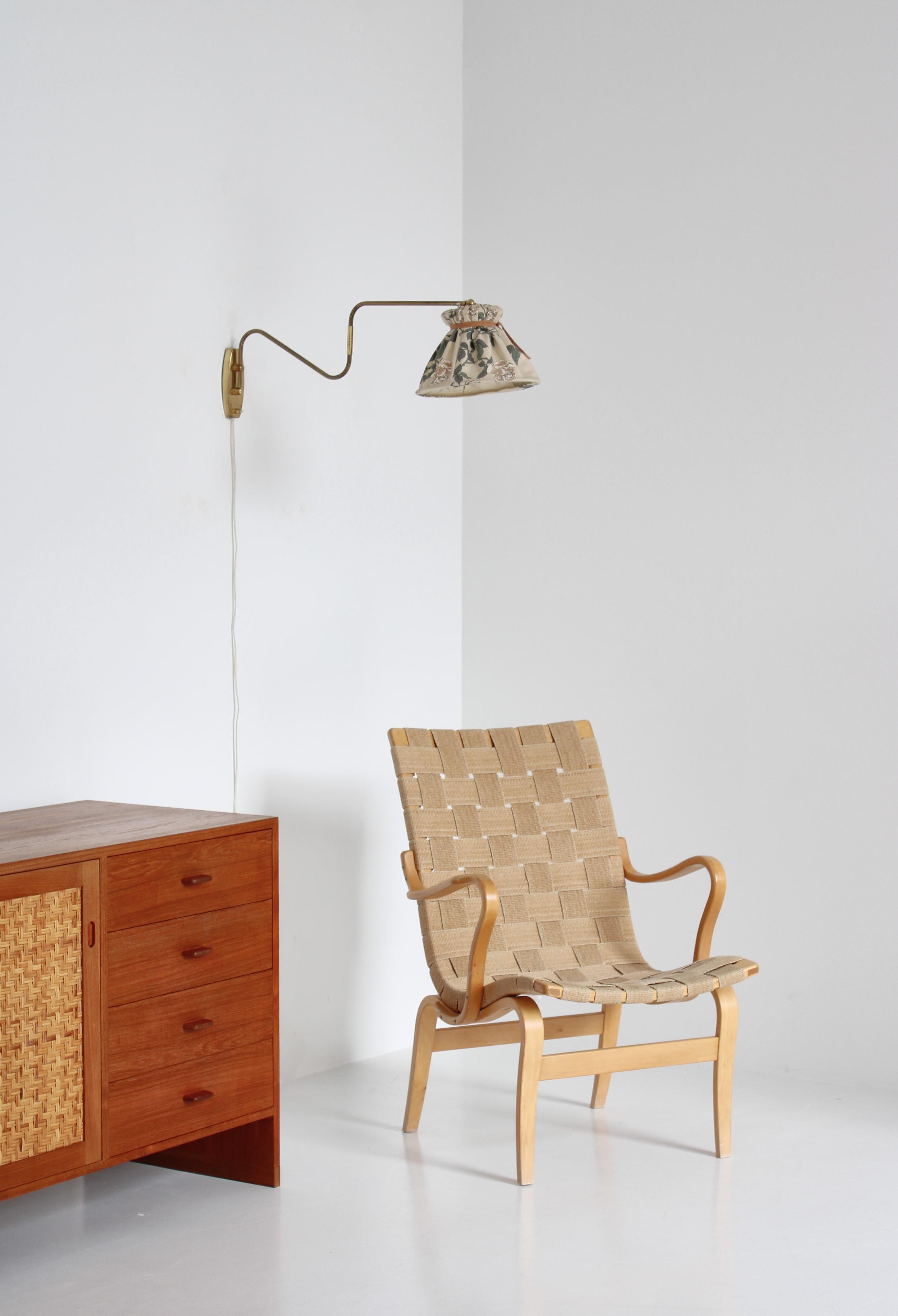 Danish Modern Wall Lamp in Brass and Fabric Shade with Flowers, Denmark ...