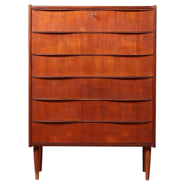 Danish Modern Wave Pull Six Drawer Teak Highboy Chest Of Drawers For ...