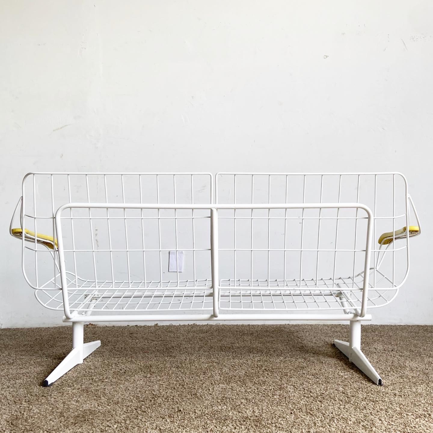 Danish Modern White Wire Metal Sofa With Yellow Arm Rests For Sale at ...