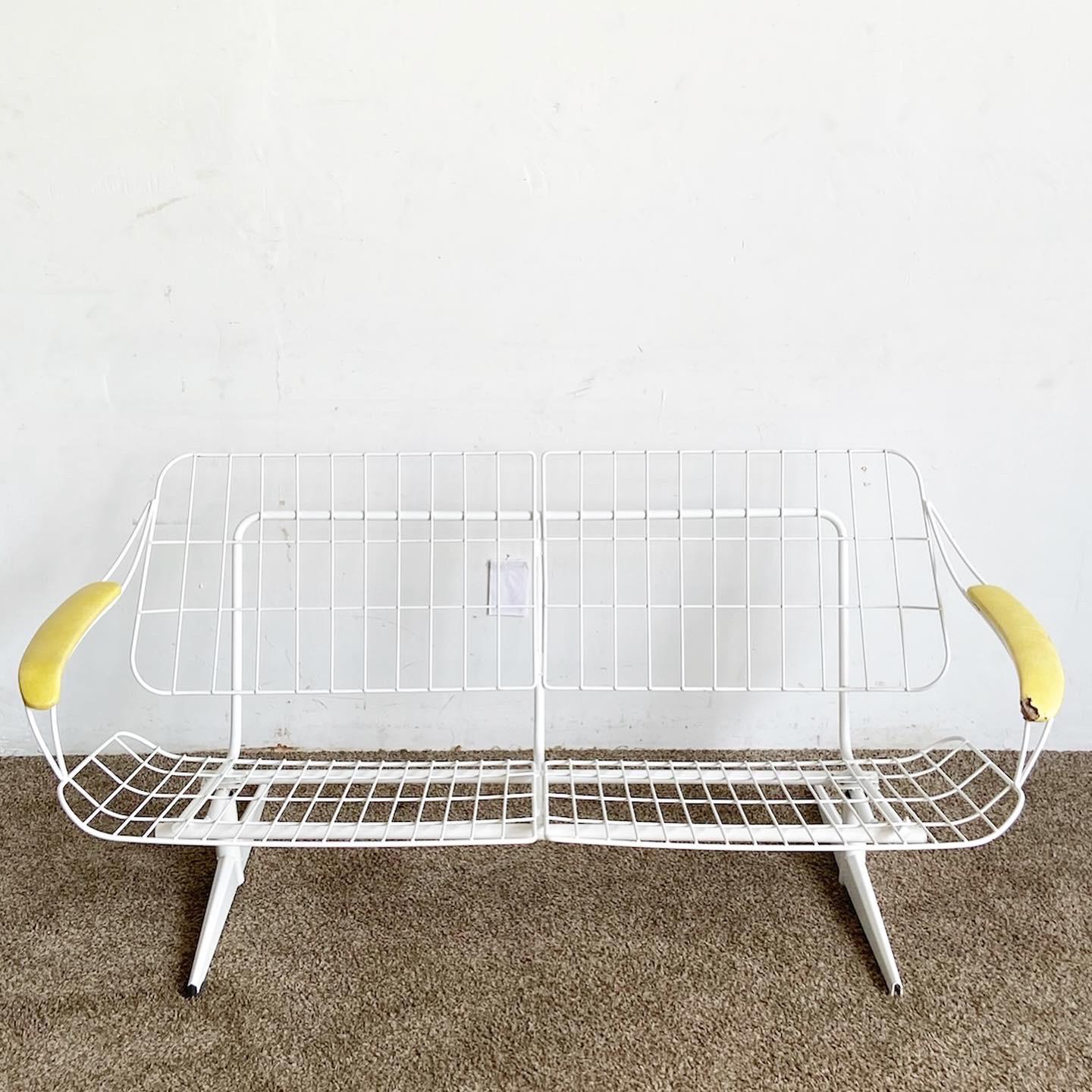 Danish Modern White Wire Metal Sofa With Yellow Arm Rests For Sale at ...