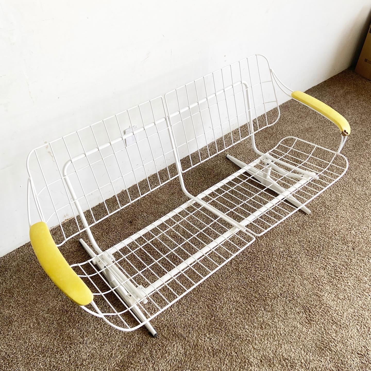 Danish Modern White Wire Metal Sofa With Yellow Arm Rests For Sale at ...