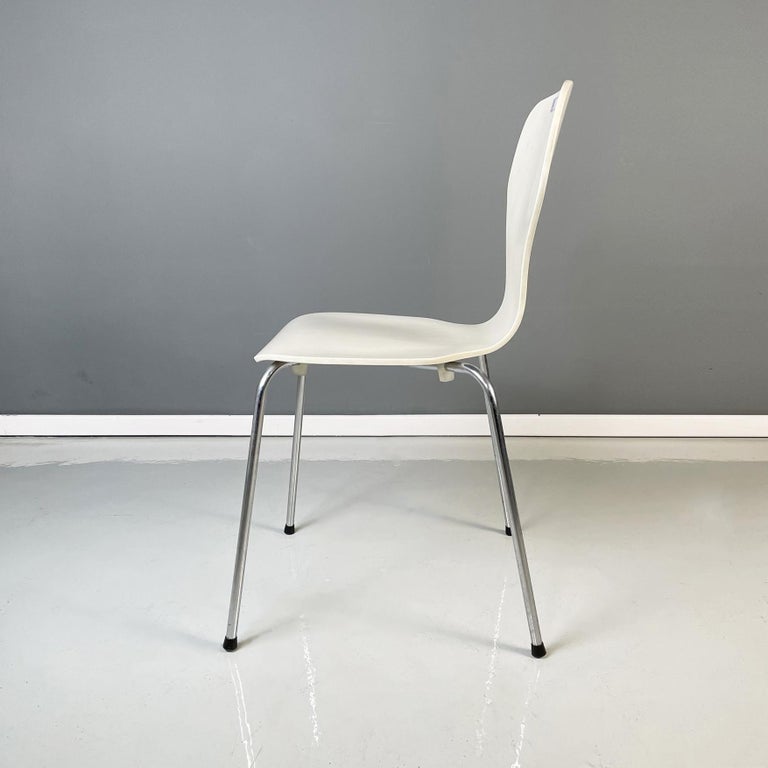 Danish Modern White Wooden and Steel Chair by Phoenix, 1970s at 1stDibs