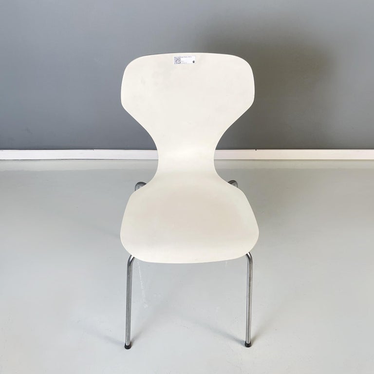 Danish Modern White Wooden and Steel Chair by Phoenix, 1970s at 1stDibs