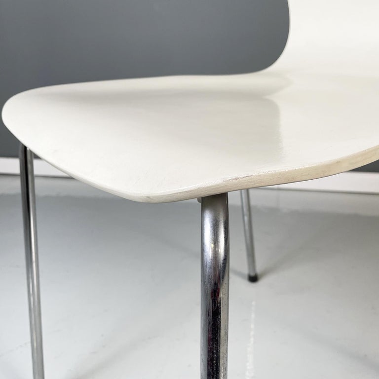 Danish Modern White Wooden and Steel Chair by Phoenix, 1970s at 1stDibs
