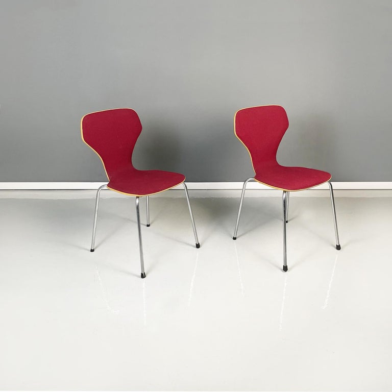 Danish Modern Wooden, Bordeaux Fabric and Steel Chairs by Phoenix ...