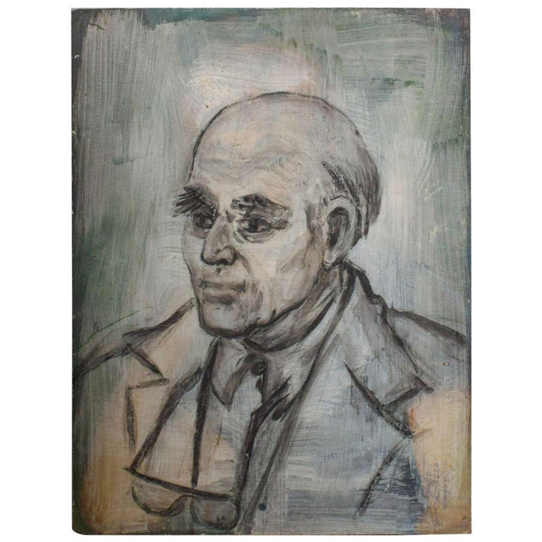 Danish Oil Portrait Midcentury Art Distinguished Gentleman 1970s For ...