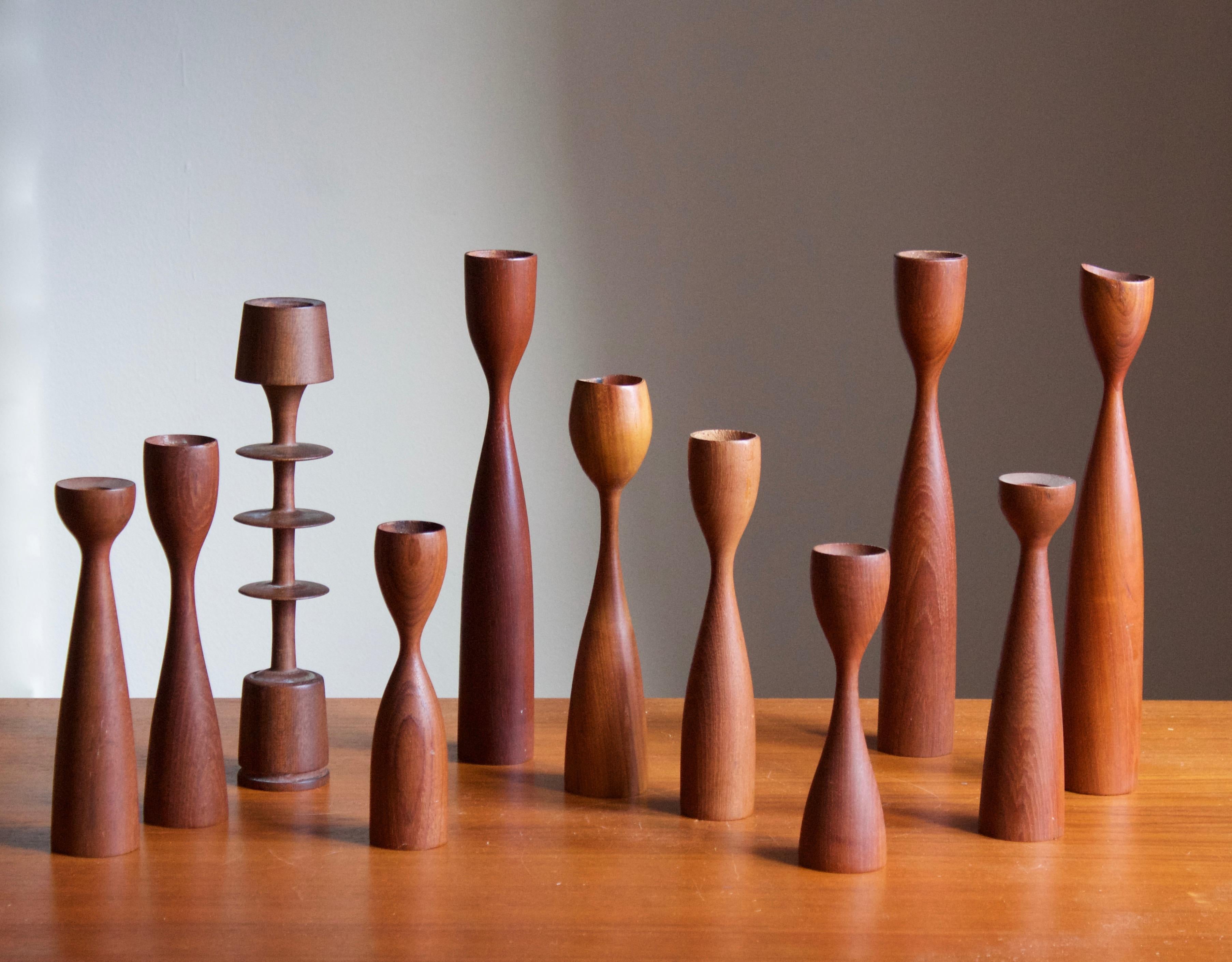 Danish, Organic Candlesticks / Candleholders, Turned Teak, Brass ...