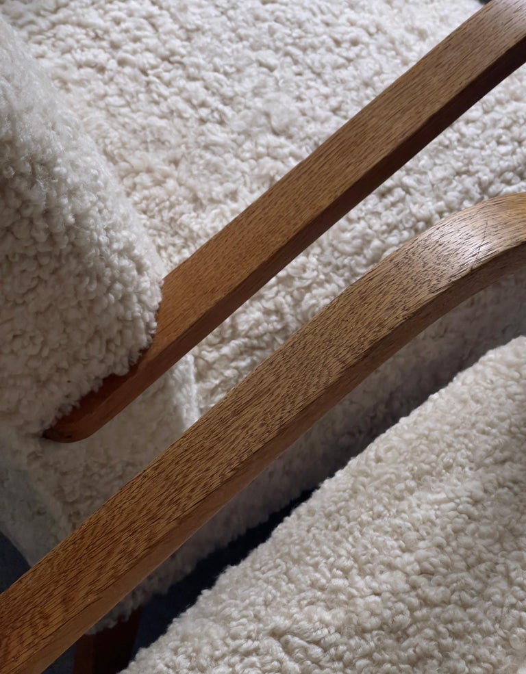 Pair 1930s Fritz Hansen danish modern Lounge Chairs in Sheepskin and ...