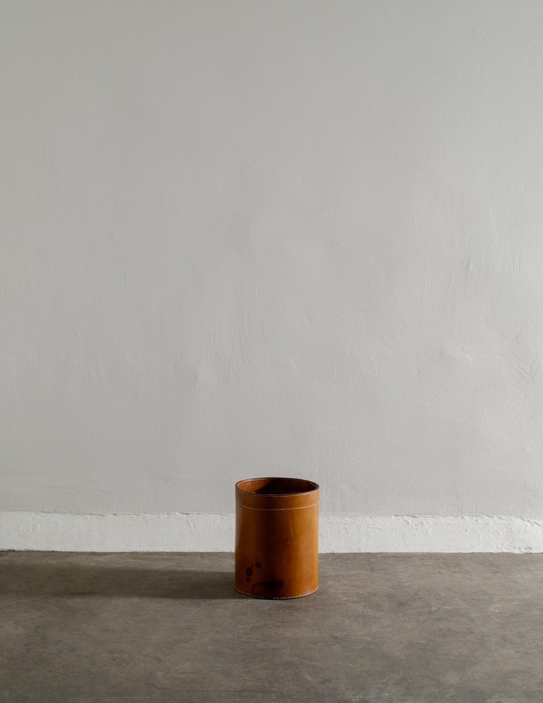 Danish Paper Waste Bin in Patinated Leather Produced in Denmark, 1960s ...