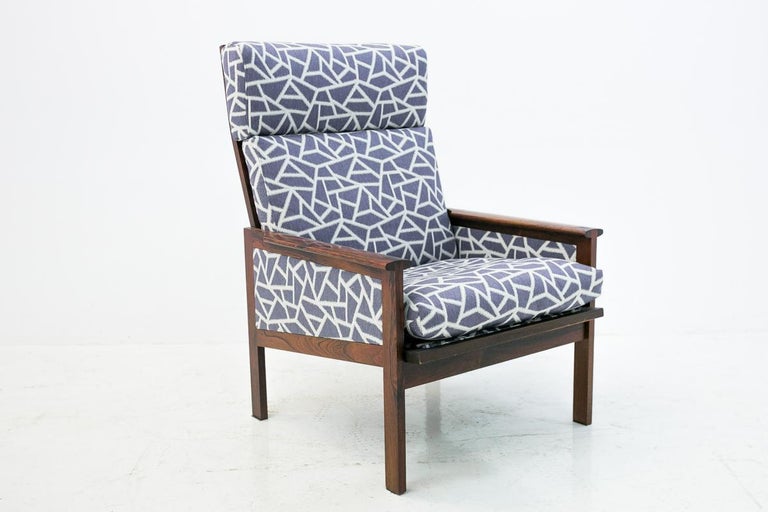 Danish Rosewood Blue Armchair with Ladder Back at 1stDibs