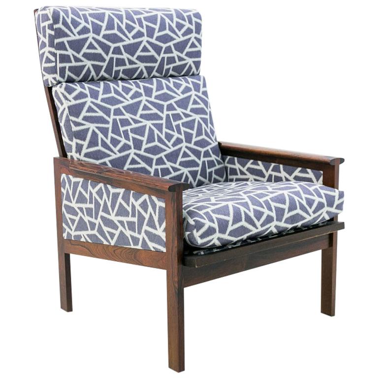 Danish Rosewood Blue Armchair with Ladder Back at 1stDibs