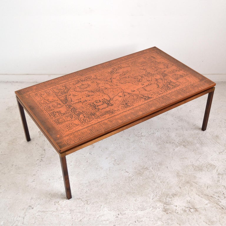 Danish Rosewood Coffee Table with Etched Copper Top at 1stDibs | copper ...