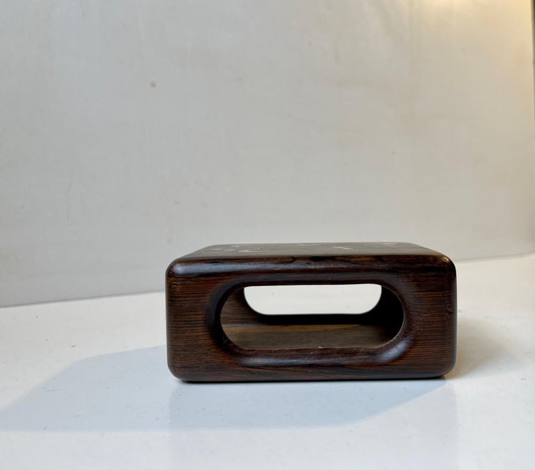 Danish Rosewood Matchbox Holder with Abstract Silver Inlays by Axel ...