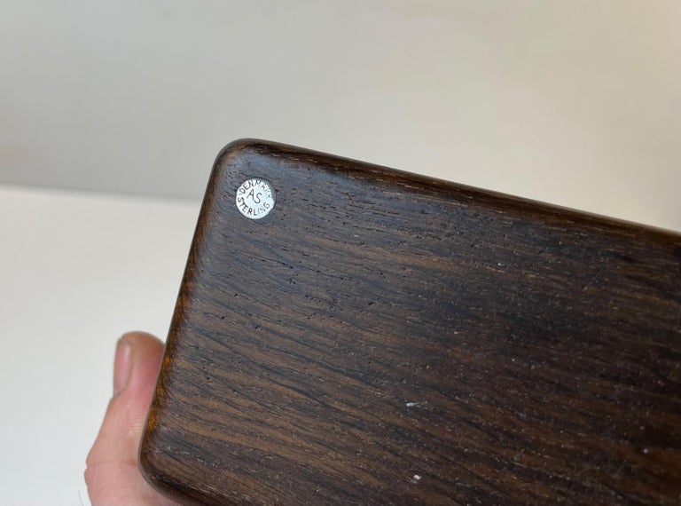 Danish Rosewood Matchbox Holder with Abstract Silver Inlays by Axel ...