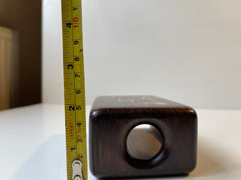 Danish Rosewood Matchbox Holder with Abstract Silver Inlays by Axel ...