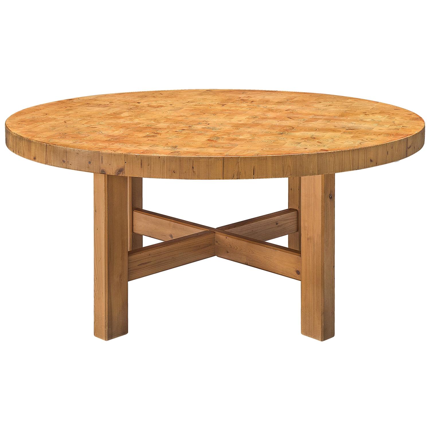 Danish Round Pine Table For Sale at 1stDibs