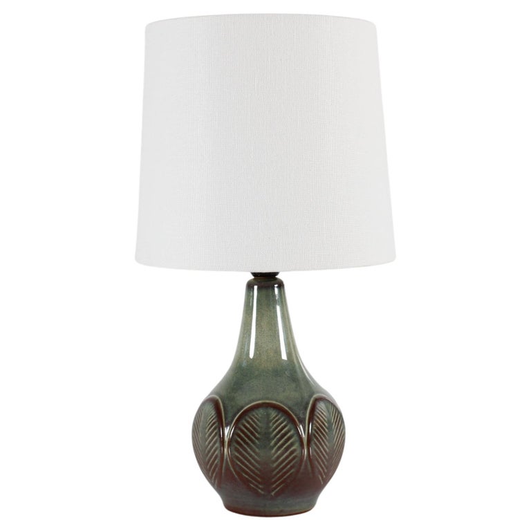 Danish Søholm Table Lamp with Leaf Pattern and Green Glossy Glaze ...