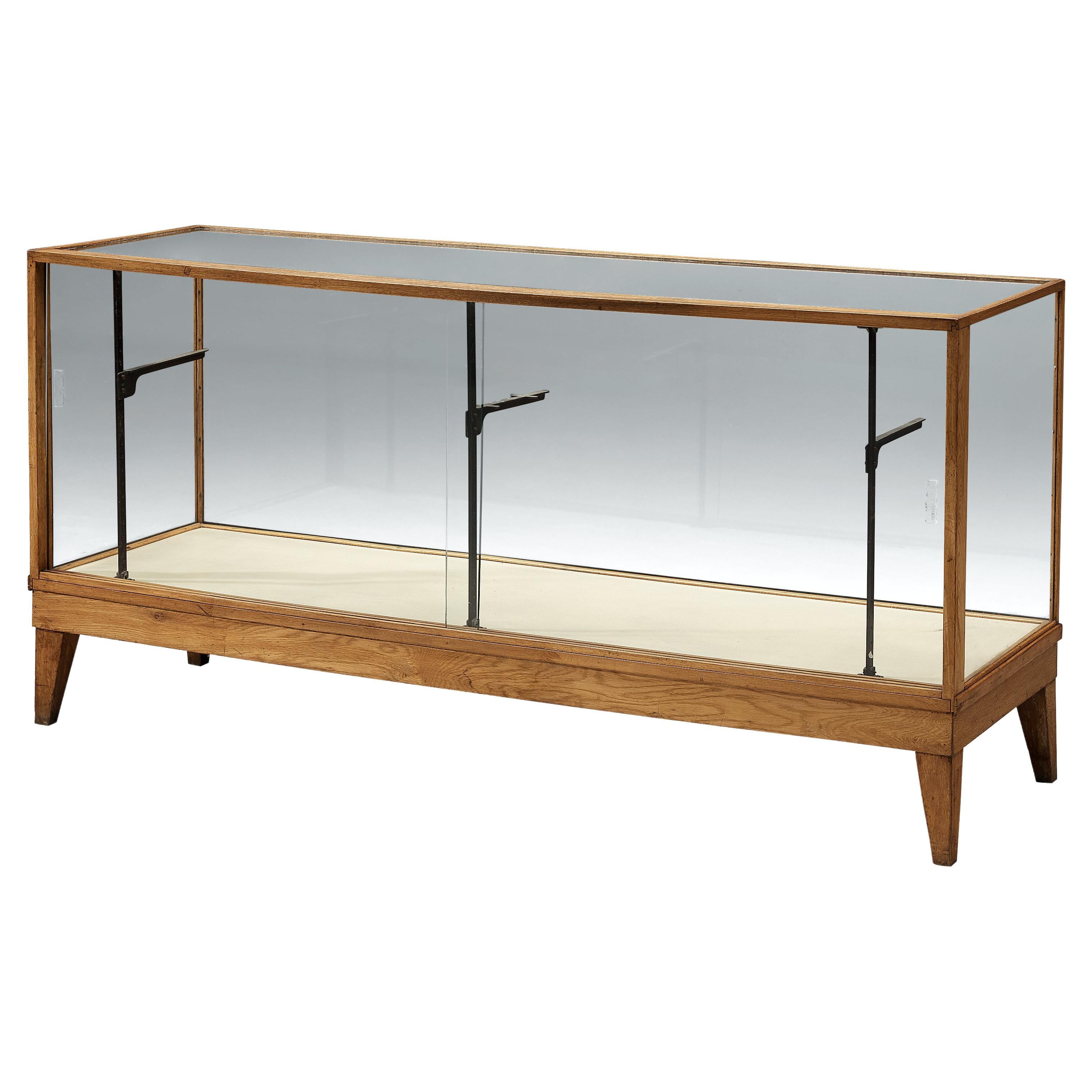 1890 Oak Glass Door Standing Showcase Display Case For Sale at 1stDibs