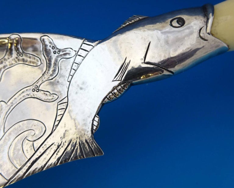 Danish Silver Fish Set 2pc Hammered with Engraved Stylized Jellyfish ...