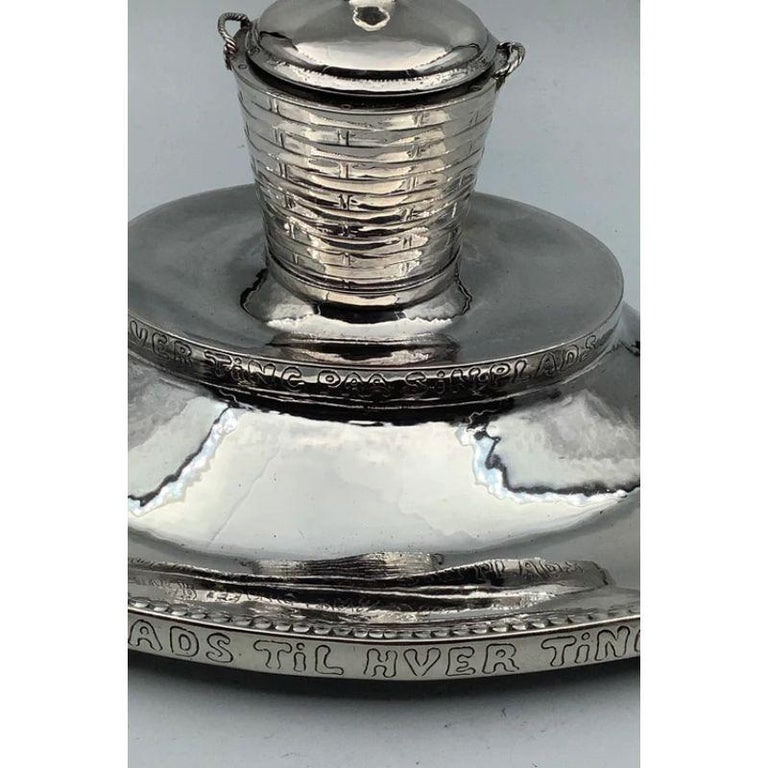 Danish Silver Inkpot with Sayings by Emil Carpenter For Sale at 1stDibs
