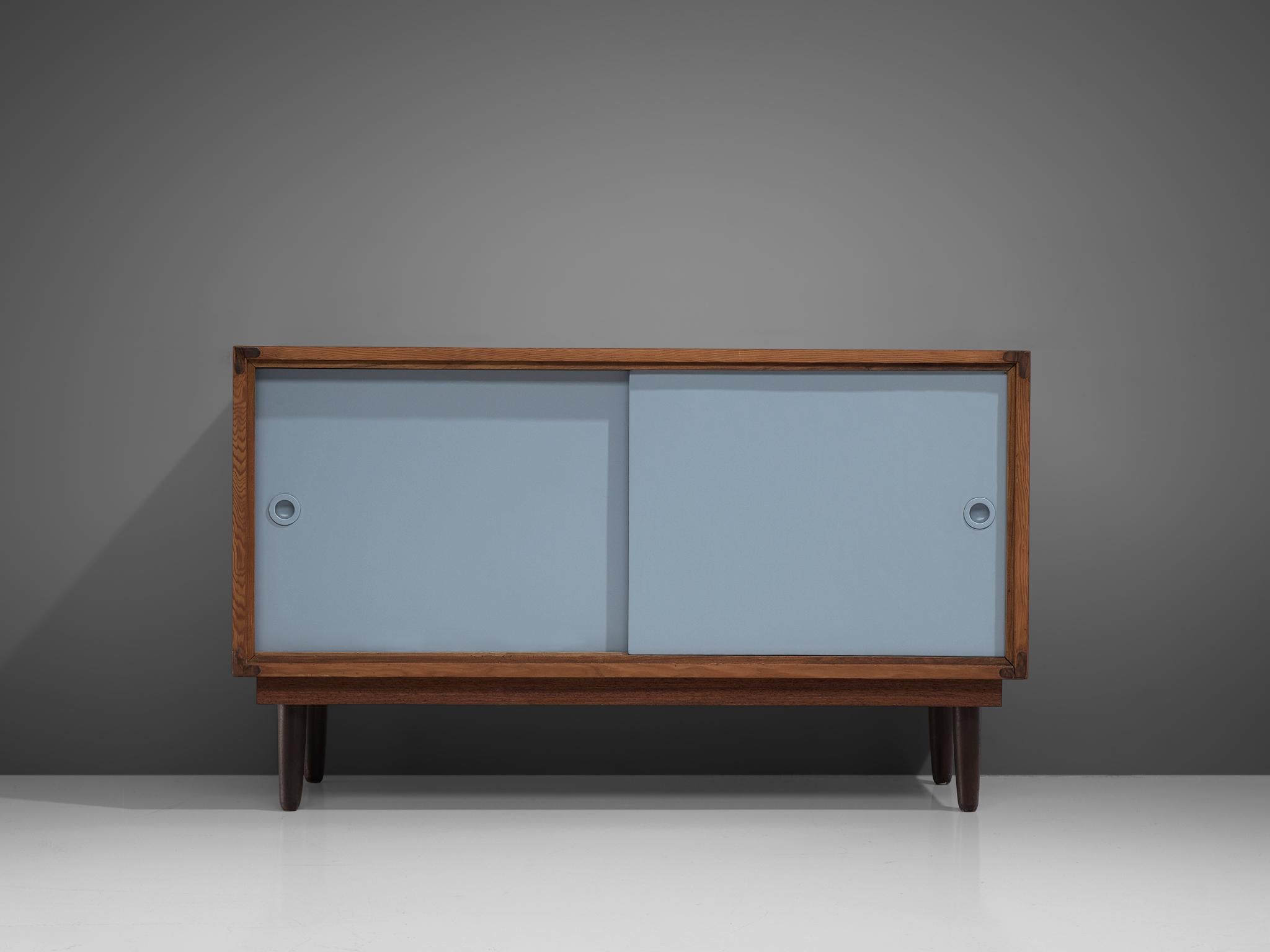Danish Solid Pine Cabinets with Light Blue Sliding Doors For Sale at ...