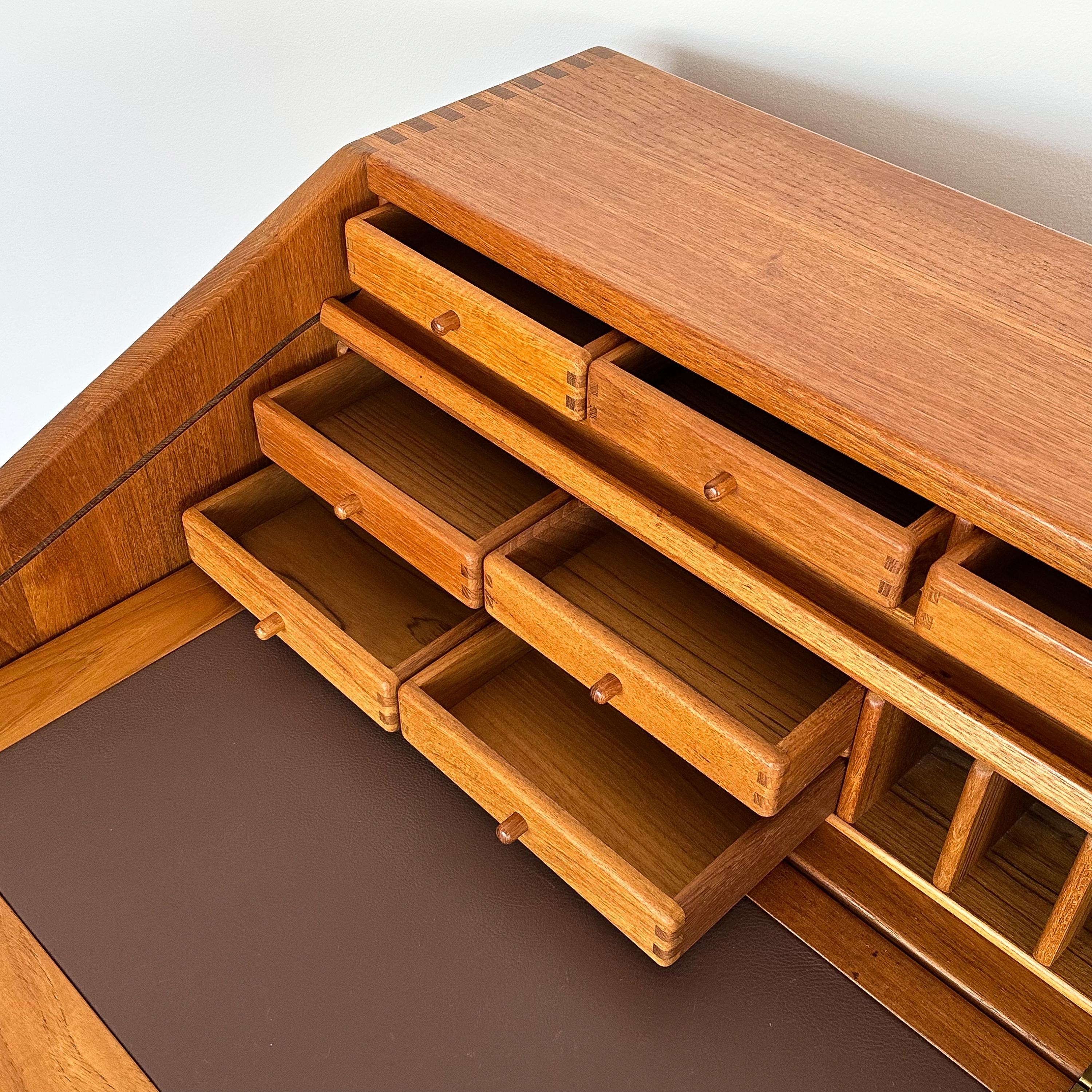 Danish Solid Teak Roll Top Desk by John Mortensen at 1stDibs