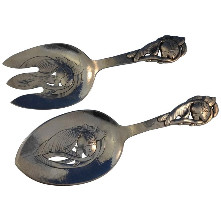 Danish Sterling Silver Fish Serving Set 2-Piece with Fish Dated 1937 ...