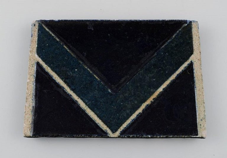 Danish Studio Ceramicist, Two Unique Tiles in Glazed Stoneware For Sale ...