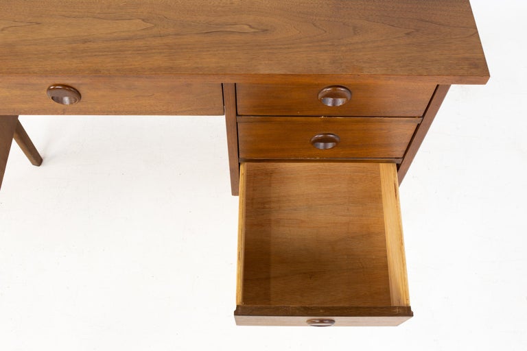 Danish Style Mid Century Walnut Keyhole Double Sided Desk at 1stDibs