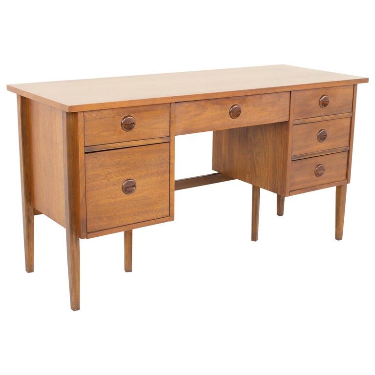 Danish Style Mid Century Walnut Keyhole Double Sided Desk at 1stDibs