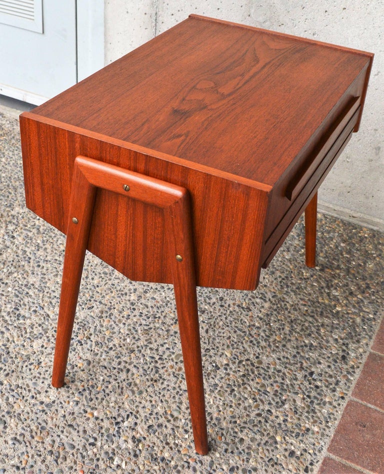 Danish Teak Atomic Style Side Table with Segmented Drawer and Basket at ...