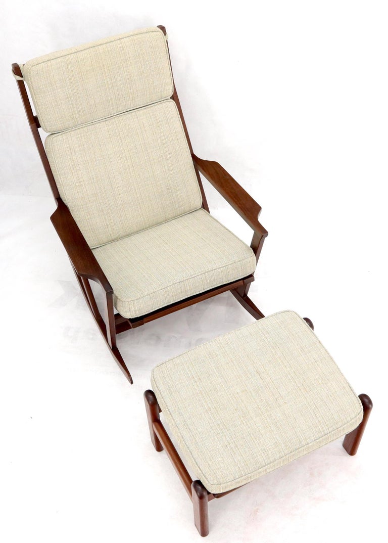 Danish Teak Mid-Century Modern Lounge Rocking Chair with Ottoman at 1stDibs