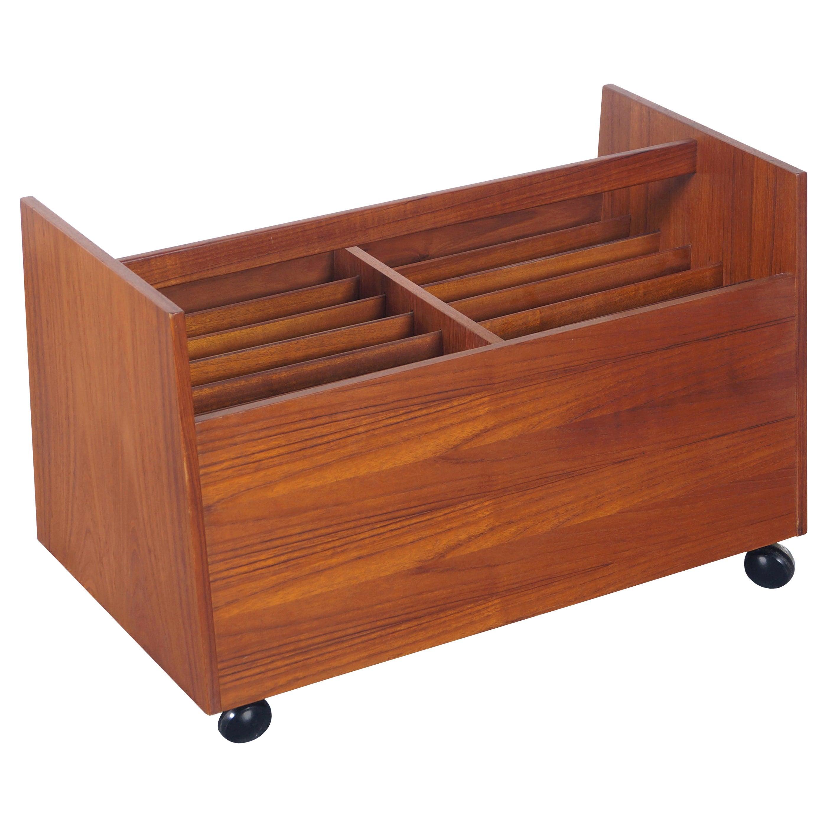 Danish Teak Rolling Magazine or Record Stand by Rolf Hesland at 1stDibs