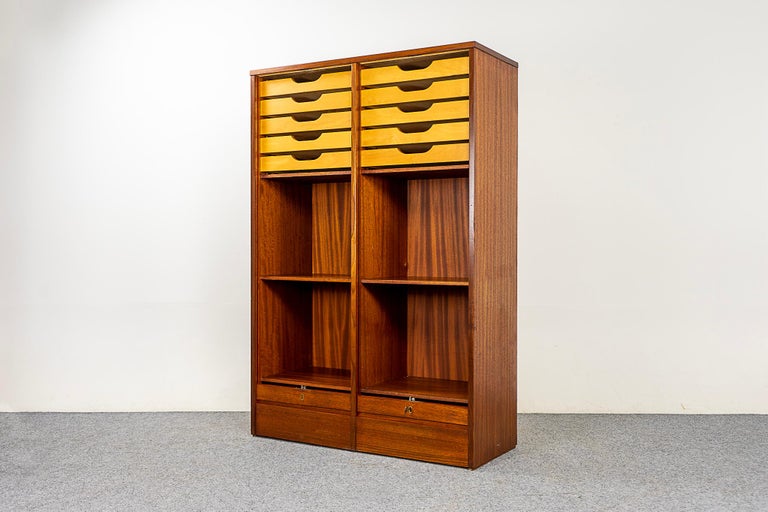 Danish Teak Tambour Double Door File Cabinet For Sale at 1stDibs