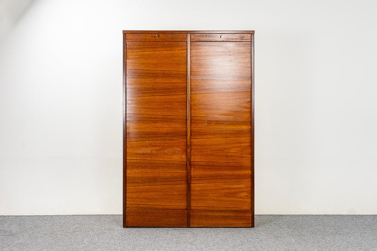 Danish Teak Tambour Double Door File Cabinet For Sale at 1stDibs
