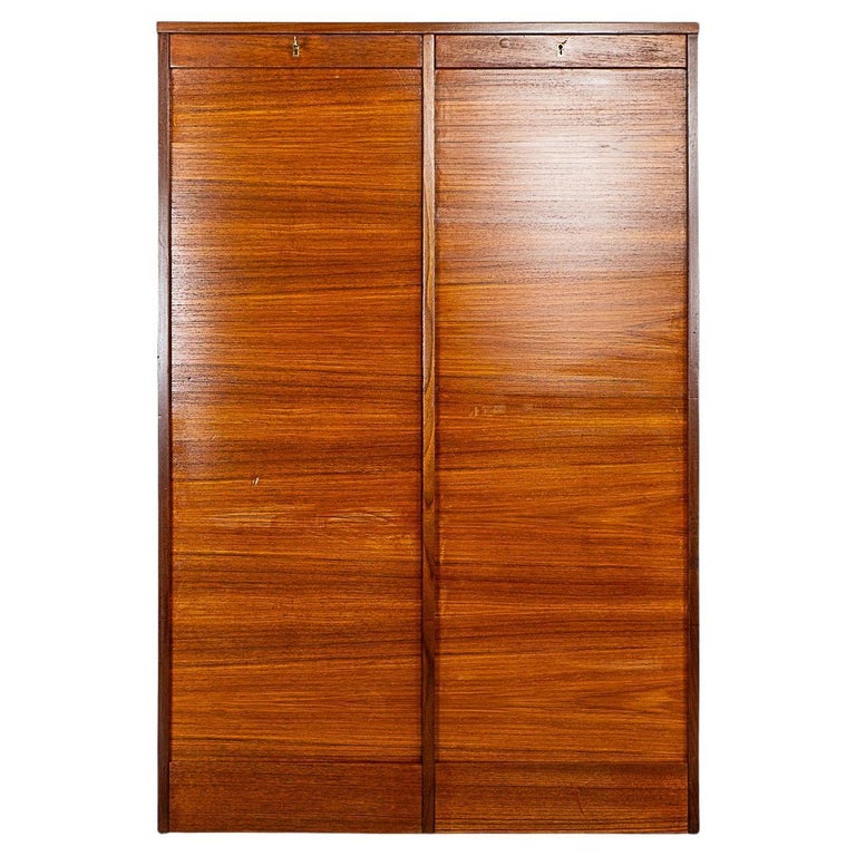Danish Teak Tambour Double Door File Cabinet For Sale at 1stDibs