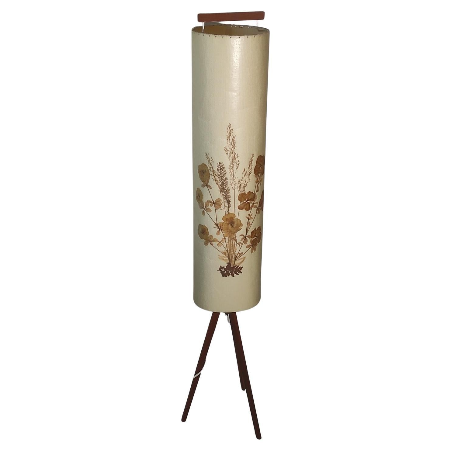 Set of 2 Danish Modern Teak Arc Floor Lamps with Bonnet Shades and ...