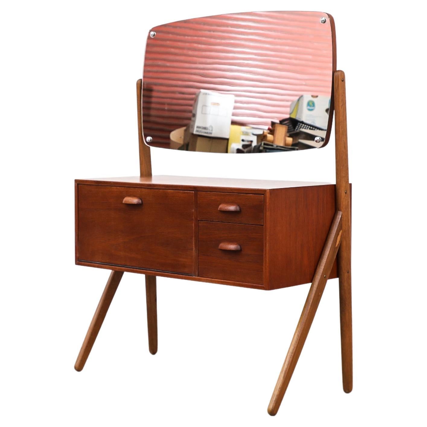 Danish Teak Vanity with Drop Down Cabinet For Sale at 1stDibs