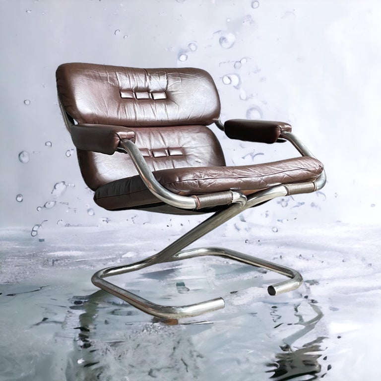 Danish Tubular Steel Lounge Chair For Sale at 1stDibs